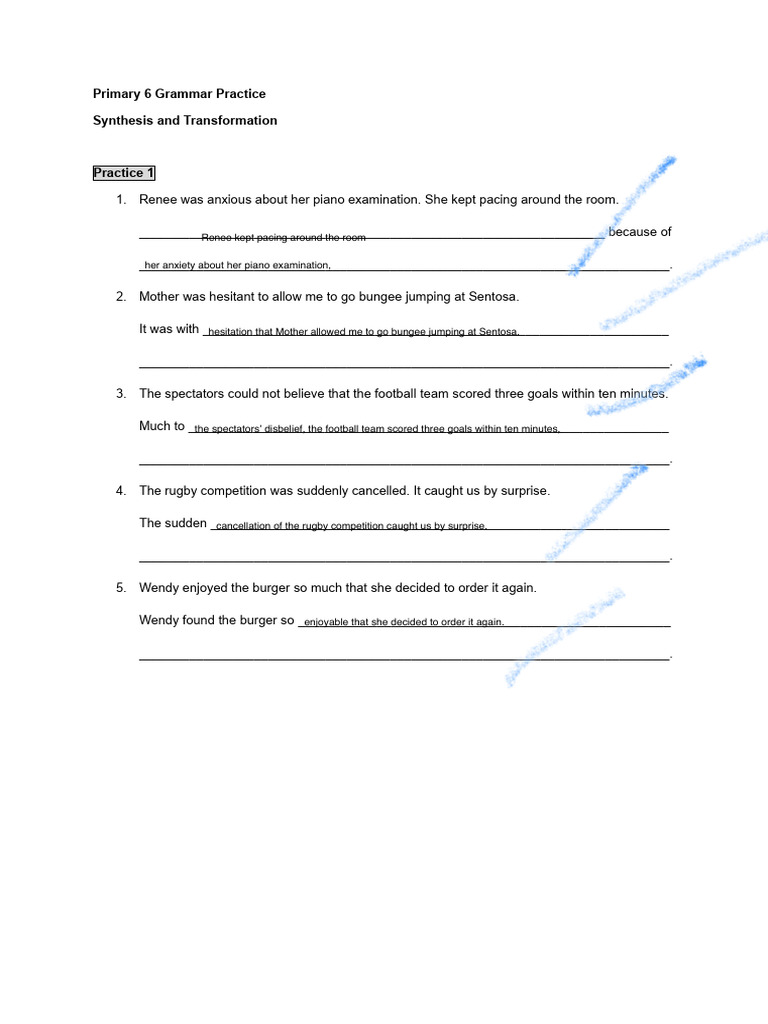 Primary Grammar Practice 5 (Synthesis and Transformation) | PDF