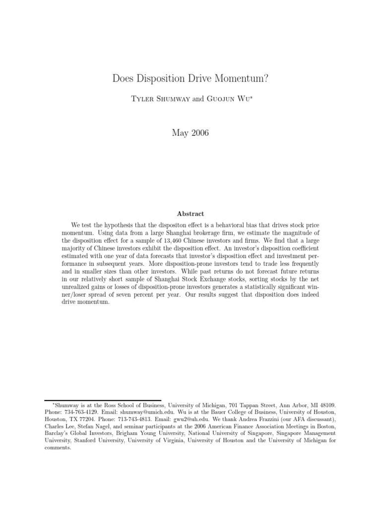Disposition Effect and Stock Momentum | PDF | Stocks | Linear Regression