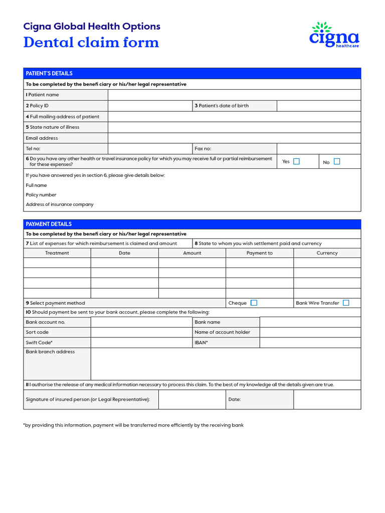 Cigna Dental Claim Form Guide | PDF | Dentistry | Dentistry Branches