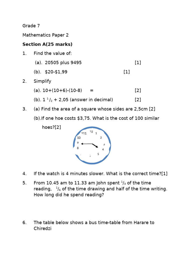 Grade 7 Mathematics Exam Paper 2 | PDF