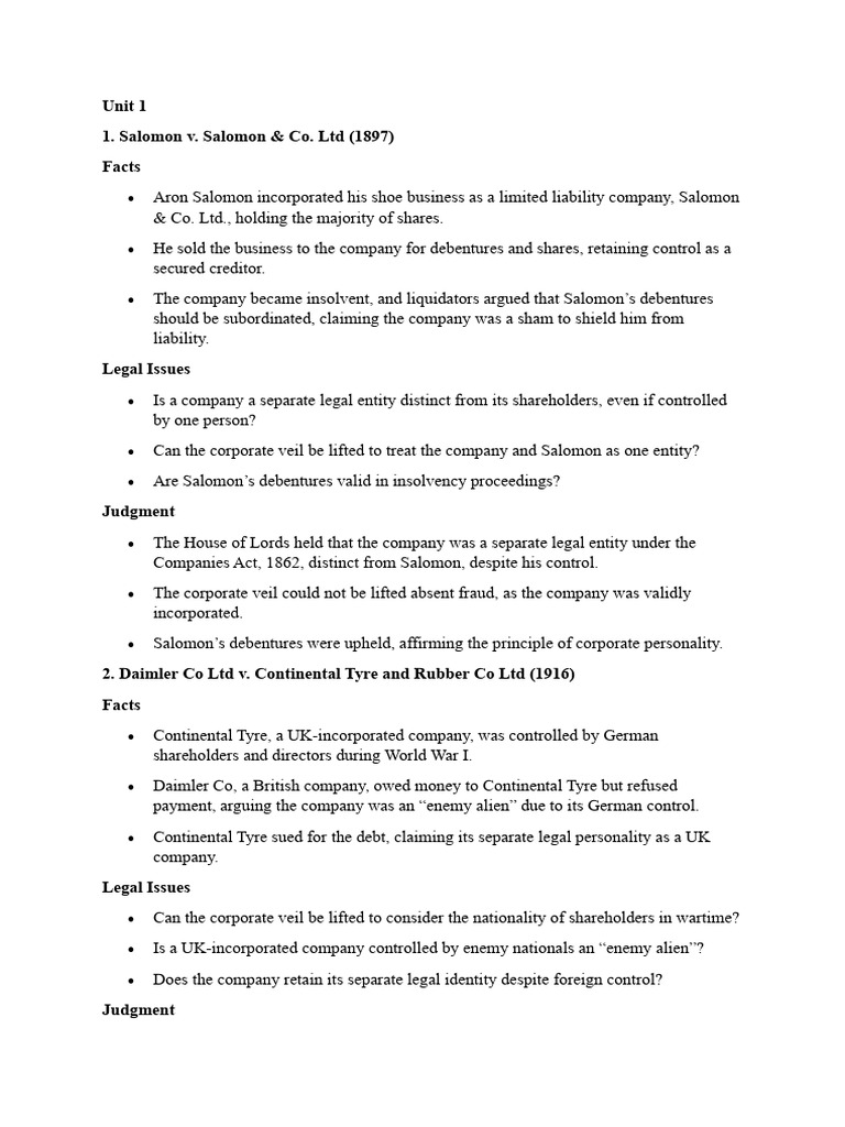 Company Law Case Laws | PDF | Piercing The Corporate Veil ...