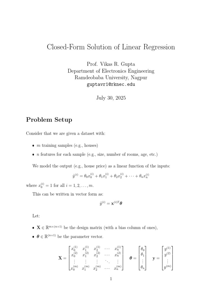 Closed Form Linear Regression | PDF | Norm (Mathematics) | Gradient