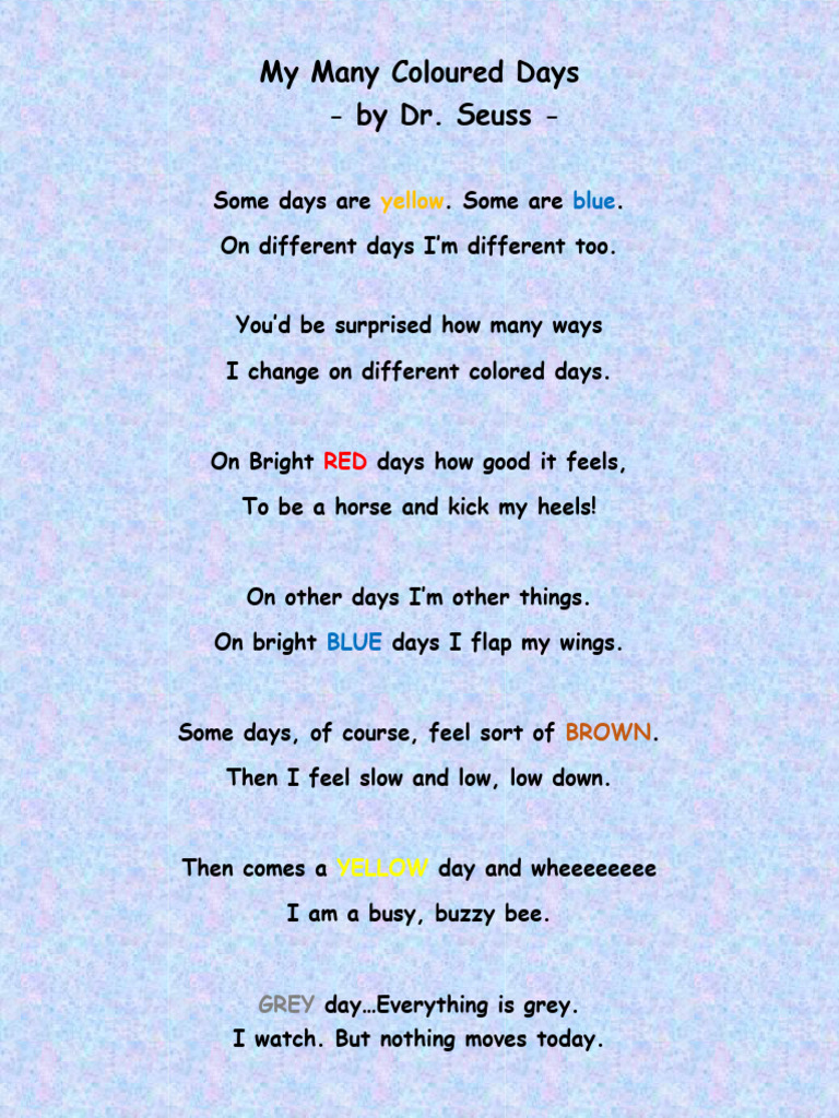 My Many Coloured - Days Worksheet | PDF