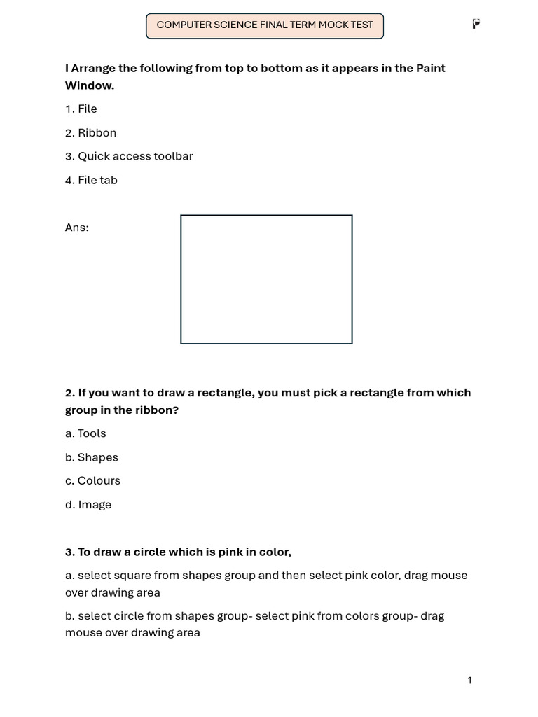 Computer Science Mock Test Class 2 | PDF