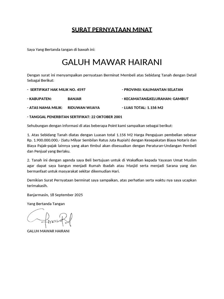 Surat Pernyataan Minat 2 | PDF