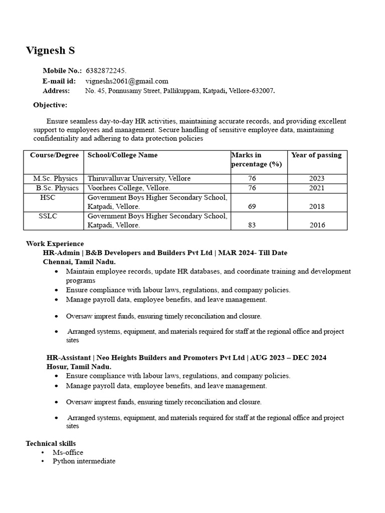 Vignesh Resume | PDF