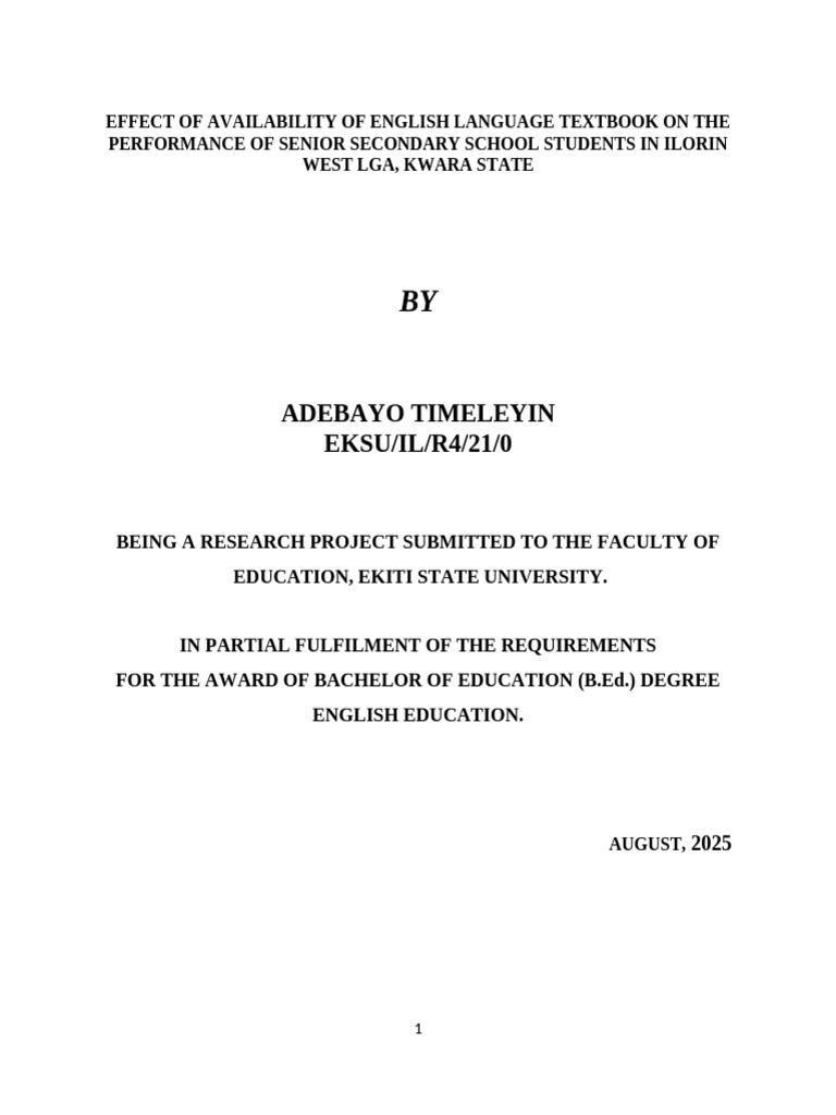 Adebayo Timileyin Project | PDF | Curriculum | Teachers