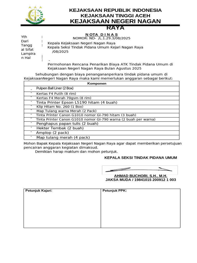Nota Dinas Atk Pidum | PDF