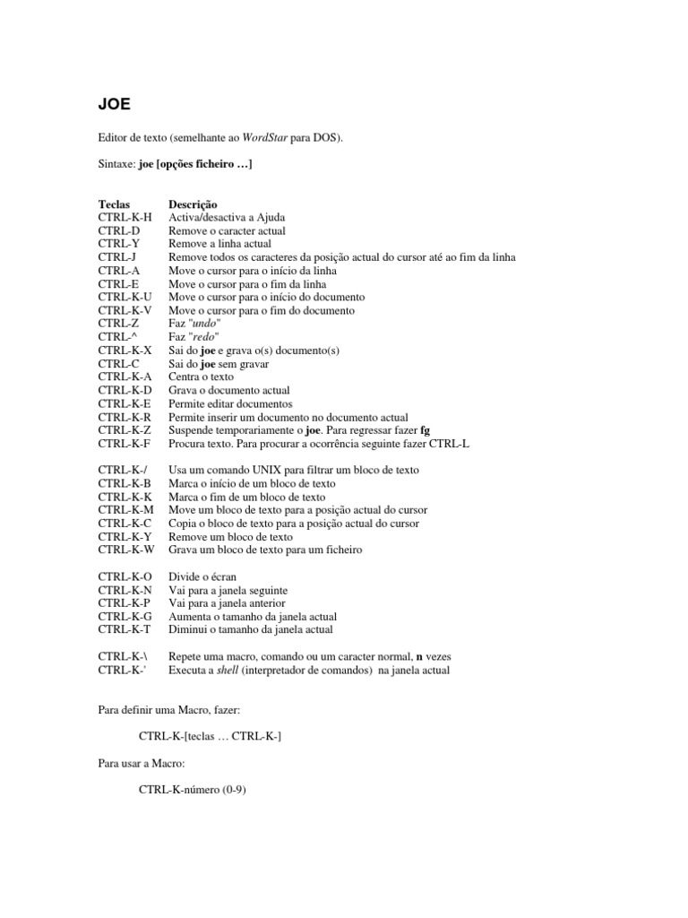 Editor Joe - Linux | PDF | Macro (Ciência da Computação) | Shell ...