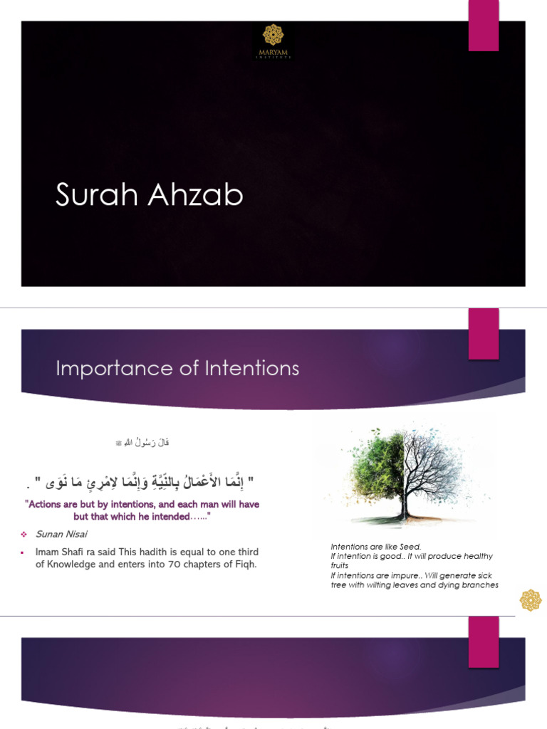 Importance of Intentions in Surah Ahzab | PDF | Surah | Semitic Words ...