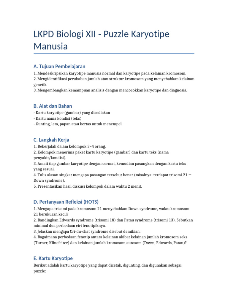 LKPD Puzzle Karyotipe | PDF