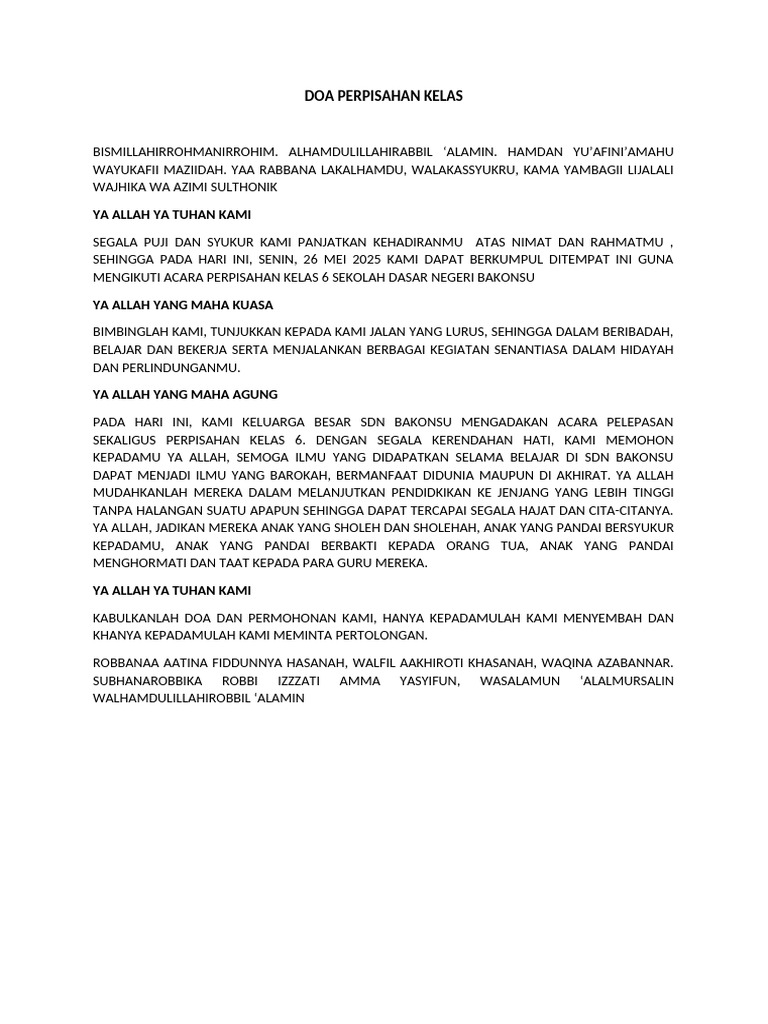 Doa Perpisahan Kelas | PDF