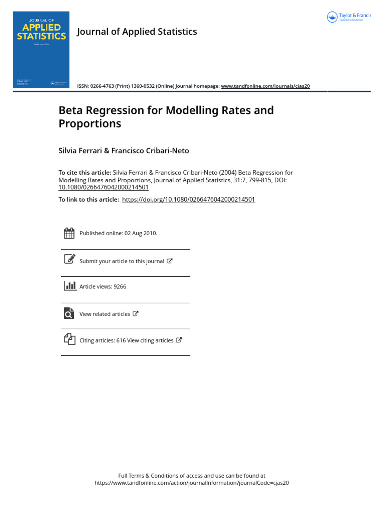 Beta Regression for Modelling Rates and Proportions (1) | PDF ...