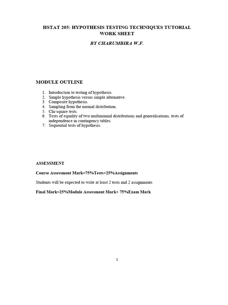 Hypothesis Testing Techniques Tutorial | PDF | Variance | Statistical ...