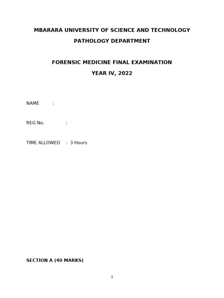 Forensic Final Exam-2022 | PDF | Autopsy | Pathology
