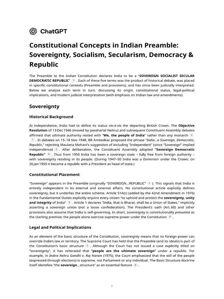 Constitutional Concepts in Indian Preamble - Sovereignty, Socialism ...