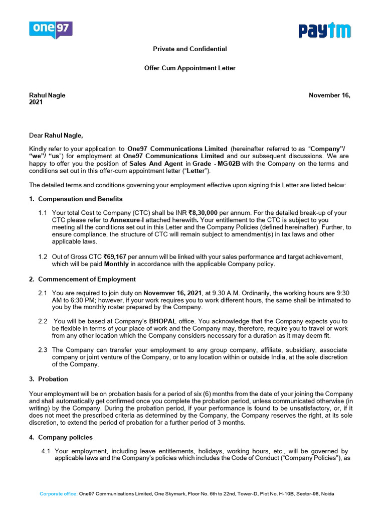 Appointment Letter OCL SLI TLI CLI (MG01 - MG06) - Monthly | PDF ...
