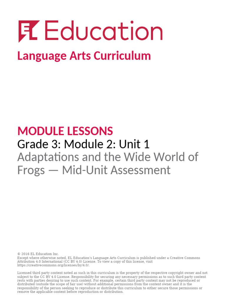G3M2U1 ModuleLessons Mid Unit 1 Assessment 0519 | PDF | Frog | Creative Commons License