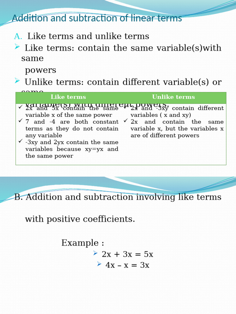 Part 4.2 (Addition and Subtraction of Linear Terms) | PDF | Numerical ...