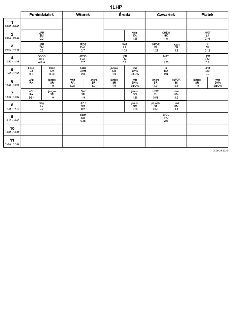 Plan Klas 8.09.2025 | PDF