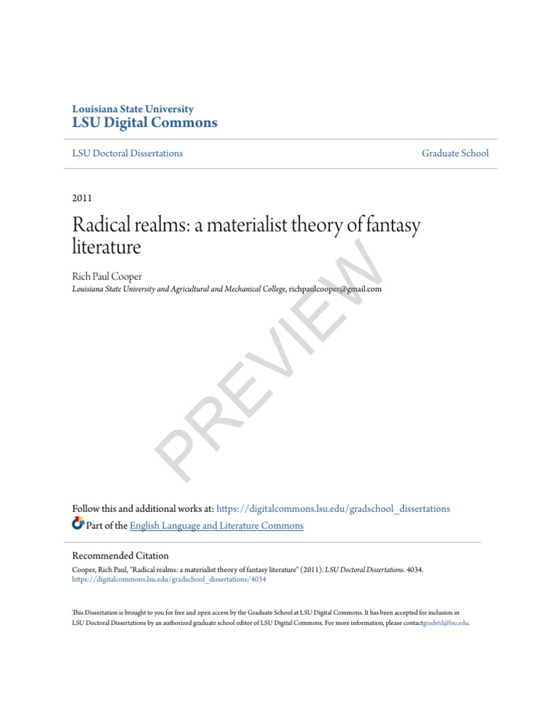 Radical Realms - A Materialist Theory of Fantasy Literature | PDF ...
