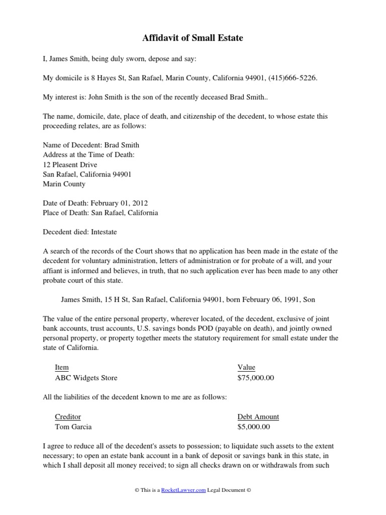 Affidavit of Small Estate | PDF | Probate | Trust Law