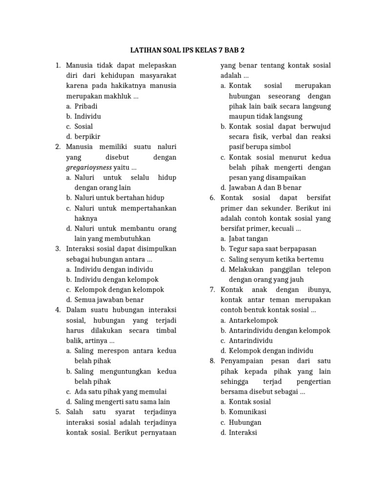Latihan Soal Ips Kelas 7 Bab 2_025959 | PDF
