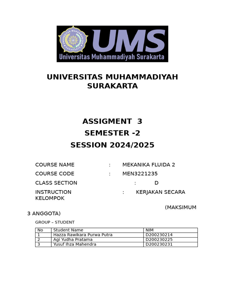 Assigment - 3 Fluid Mechanics | PDF | Discharge (Hydrology) | Fluid Dynamics