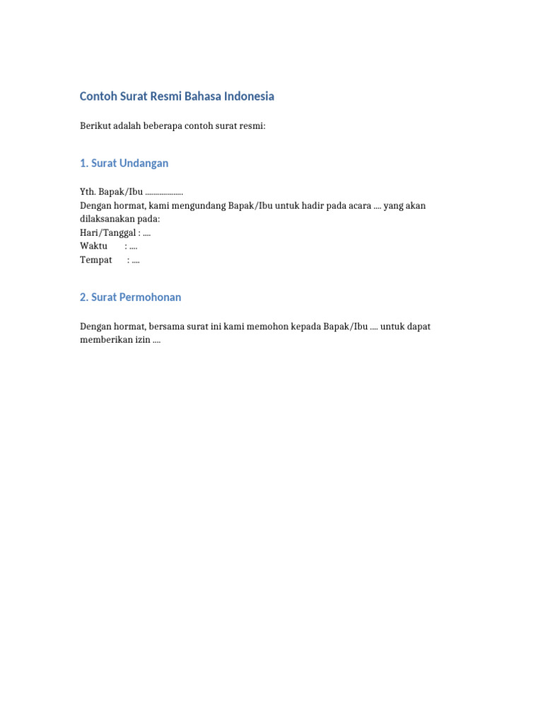 Contoh Surat Resmi Bahasa Indonesia | PDF