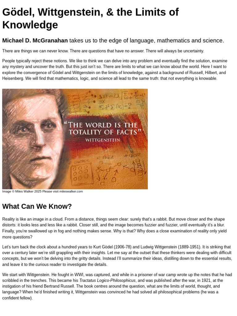 Gödel and Wittgenstein on Knowledge Limits | PDF | Contradiction ...