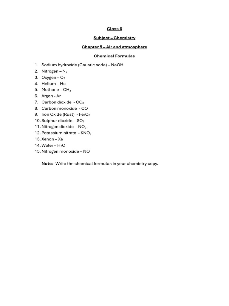 Chemical Formulas of Common Gases | PDF