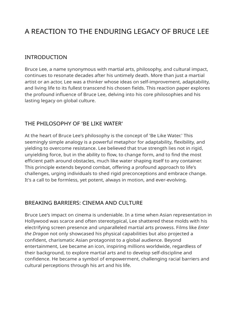 Bruce Lee Reaction Paper | PDF | Jeet Kune Do