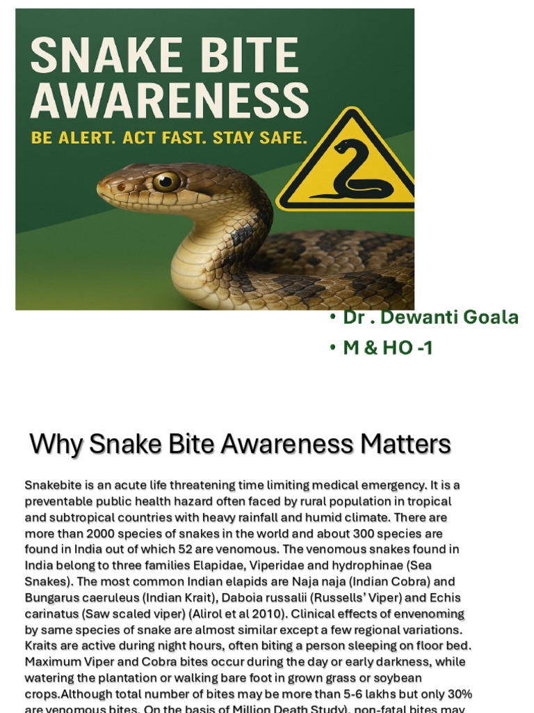 Snake Bite Awareness and First Aid Guide | PDF | Venomous Snakes | Snake
