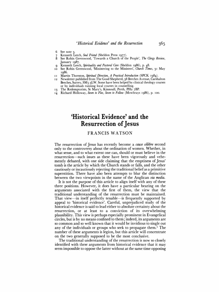 Francis Watson, "'Historical Evidence' and The Resurrection of Jesus ...