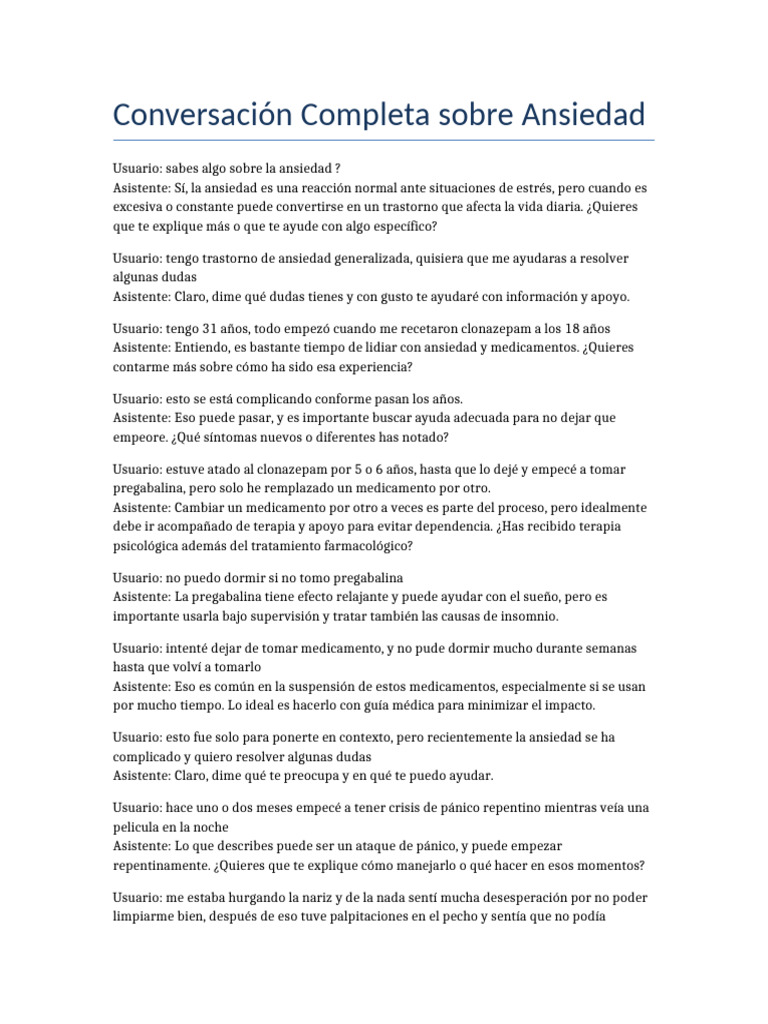 Conversacion Completa Ansiedad | PDF | Ansiedad | Ataque de pánico