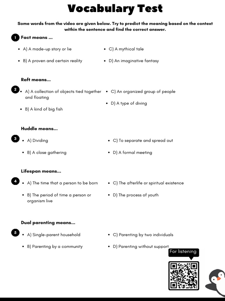 Penguin Facts Vocabulary Test | PDF