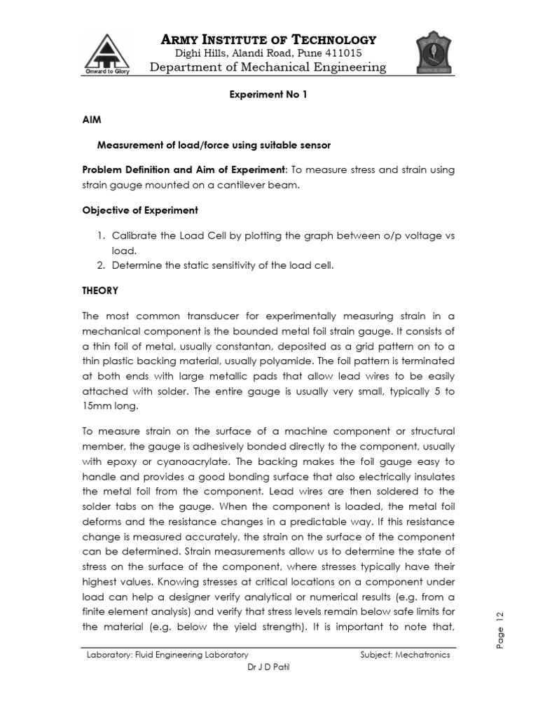 Mechatronics Experiment No. 1 | PDF | Deformation (Engineering) | Stress (Mechanics)