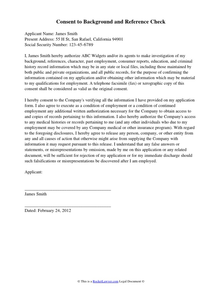 Consent To Background and Reference Check | PDF | Criminal Record ...