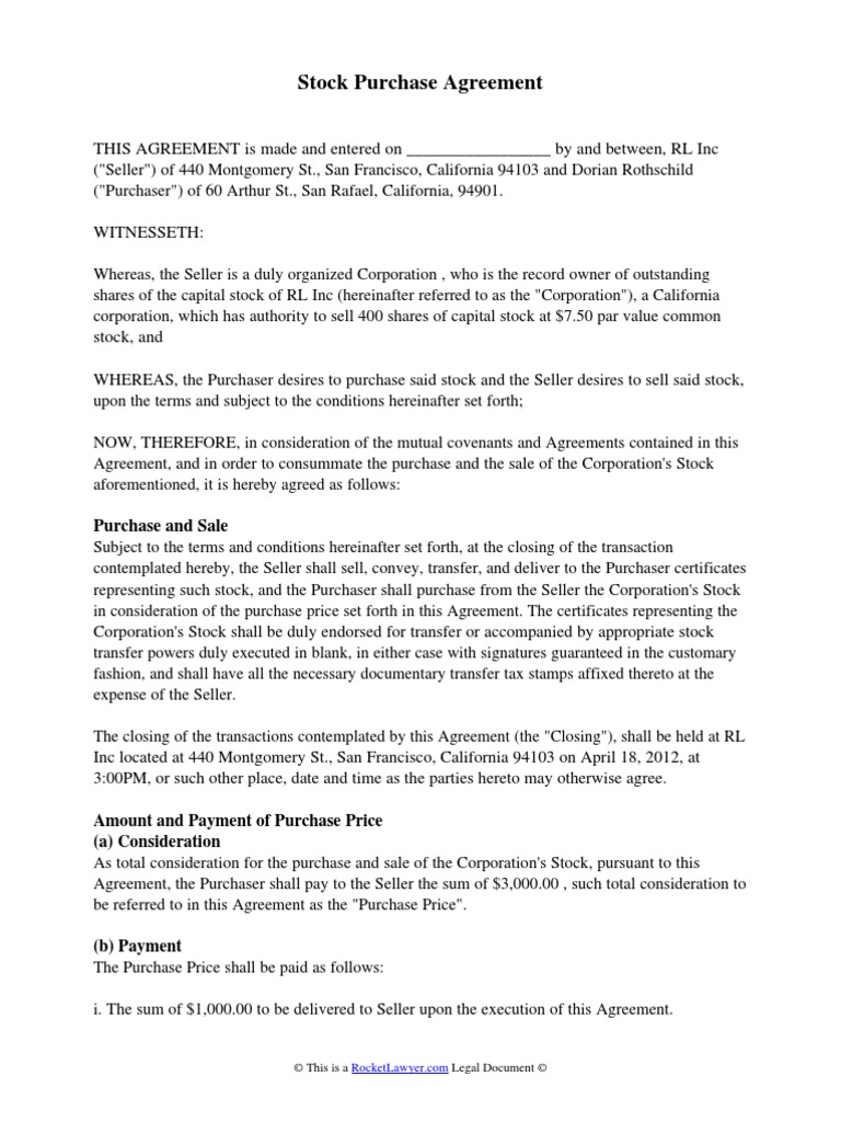 Share Purchase Agreement Template