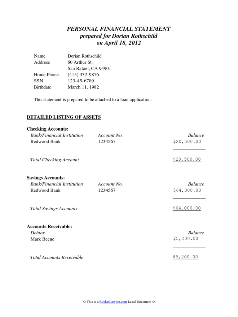 Personal Financial Statement For Single People | PDF | Credit (Finance ...