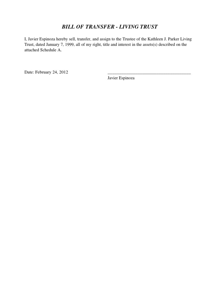 Bill of Transfer for Living Trust | PDF