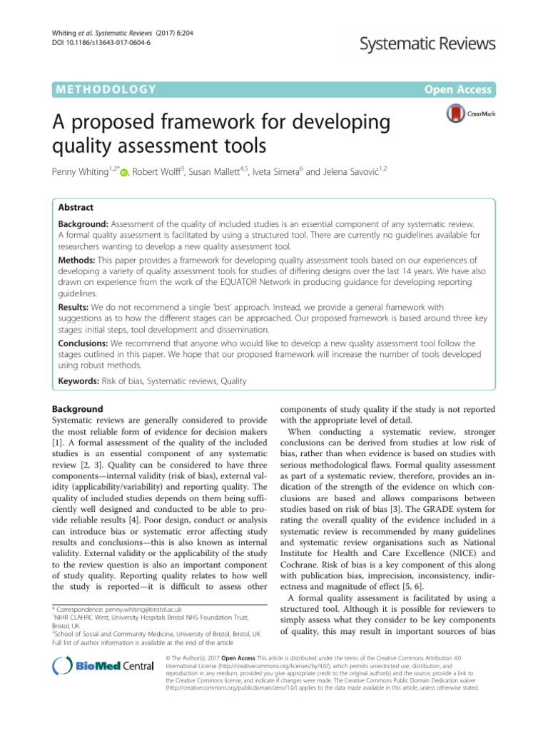 Framework for Quality Assessment Tools | PDF | Systematic Review | Risk