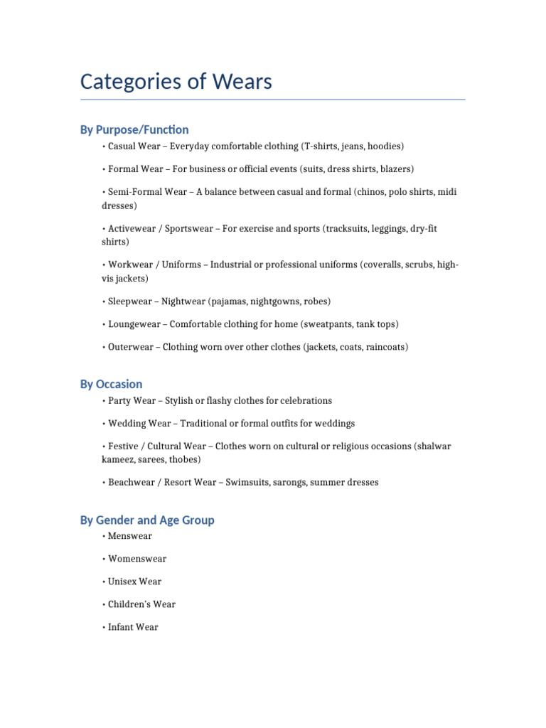 Categories of Wears | PDF
