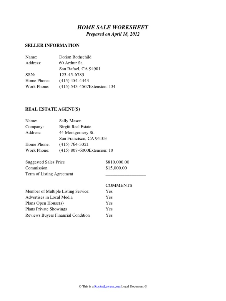 Home Sale Worksheet | PDF