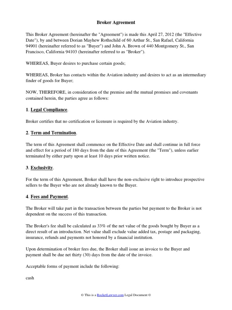 Broker Agreement | PDF | Financial Transaction | Broker