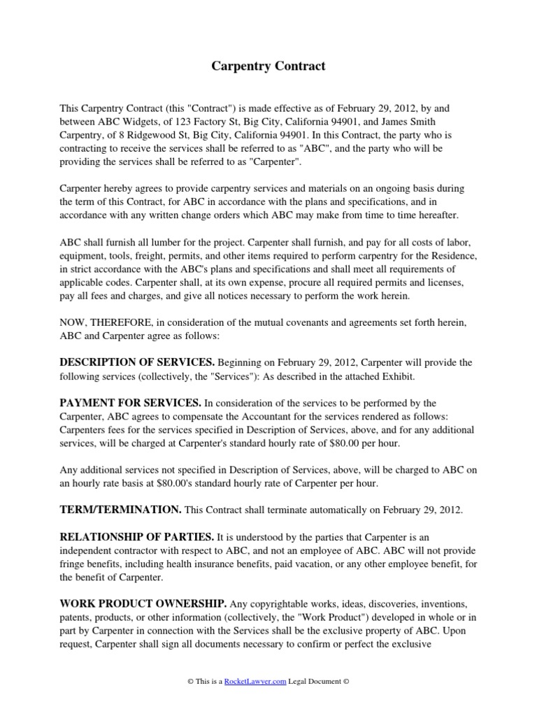 Carpentry Contract | PDF | Indemnity | Employment