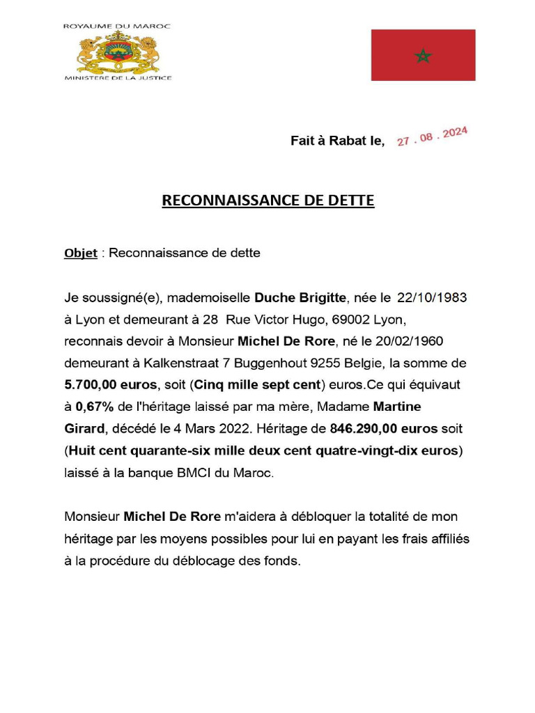 Reconnaissance de Dette | PDF