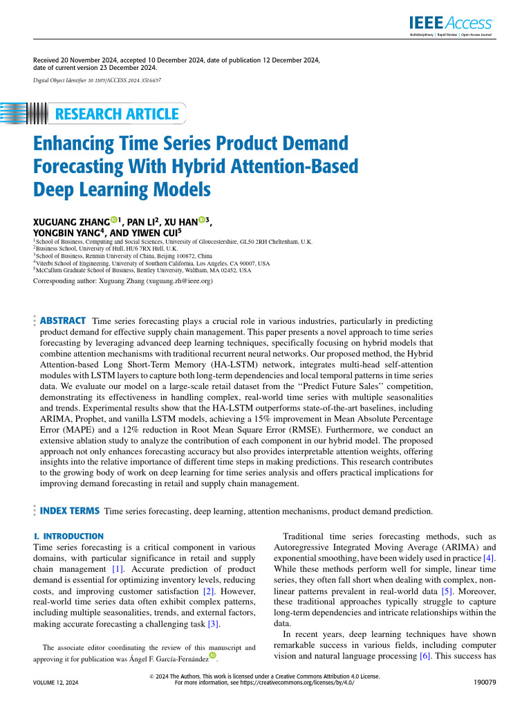 Enhancing Time Series Product Demand Forecasting With Hybrid Attention-Based Deep Learning ...