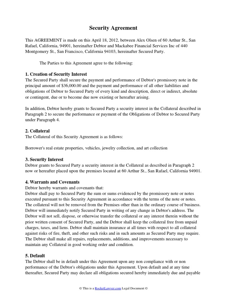Security Agreement | Debtor | Security Interest