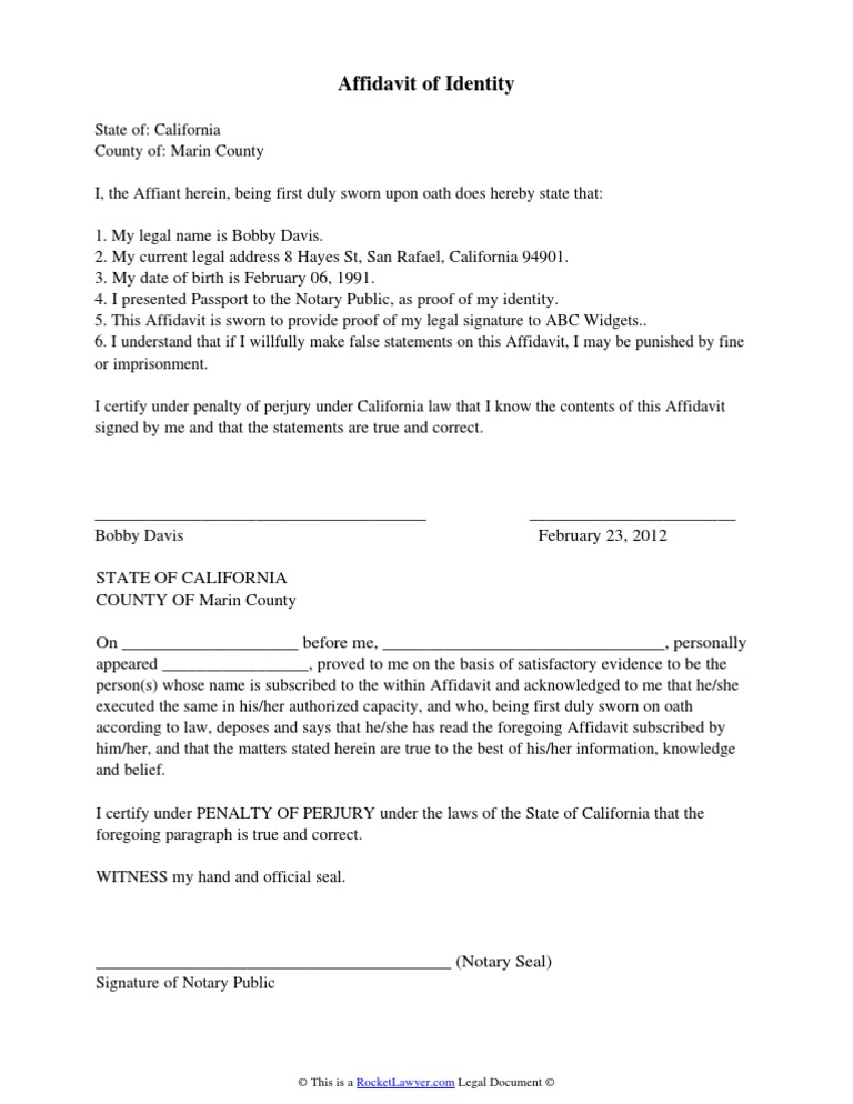 Affidavit of Identity | PDF